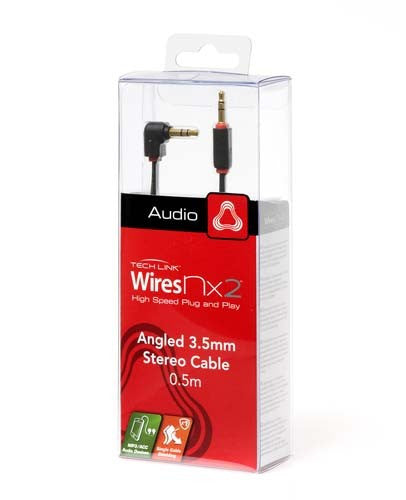 50cm Techlink 710018 WiresNX2 Right Angled 3.5mm Stereo Mini Jack Plug ...